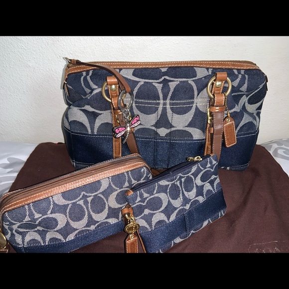 Coach | Bags | Signature Striped Blue Denim Coach Bag | Poshmark